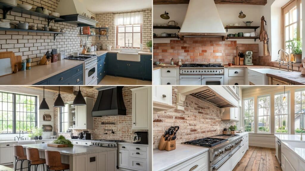 Top 17 Rustic Farmhouse Kitchen Brick Backsplash Ideas - Enthralling ...