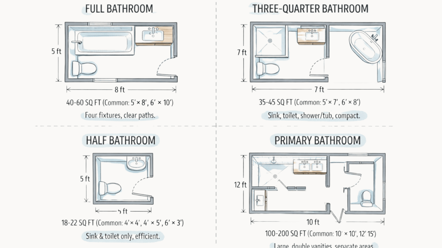 Standard Bathroom Layout Dimensions for Every Bathroom Type ...