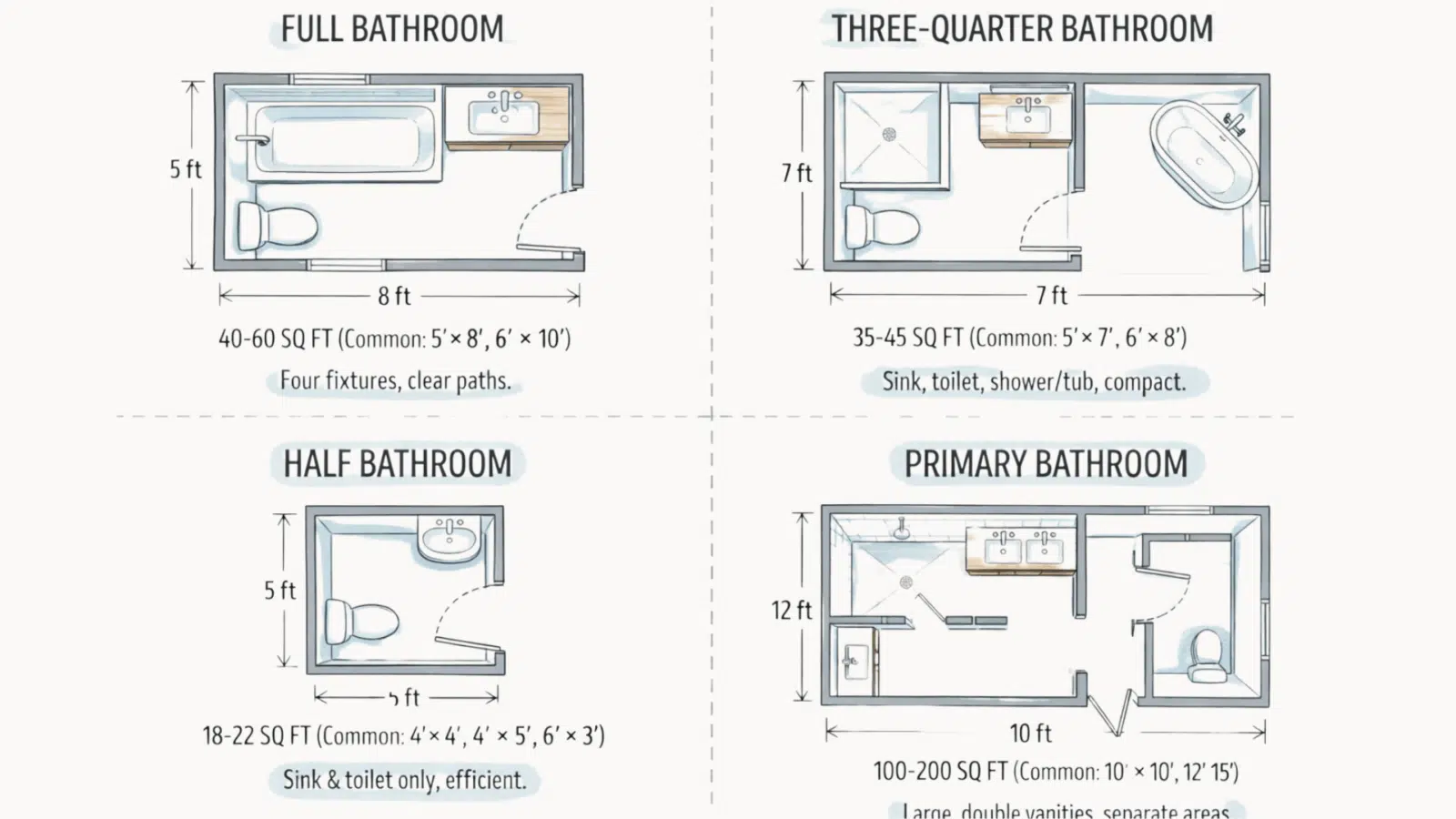Standard Bathroom Layout Dimensions for Every Bathroom Type ...